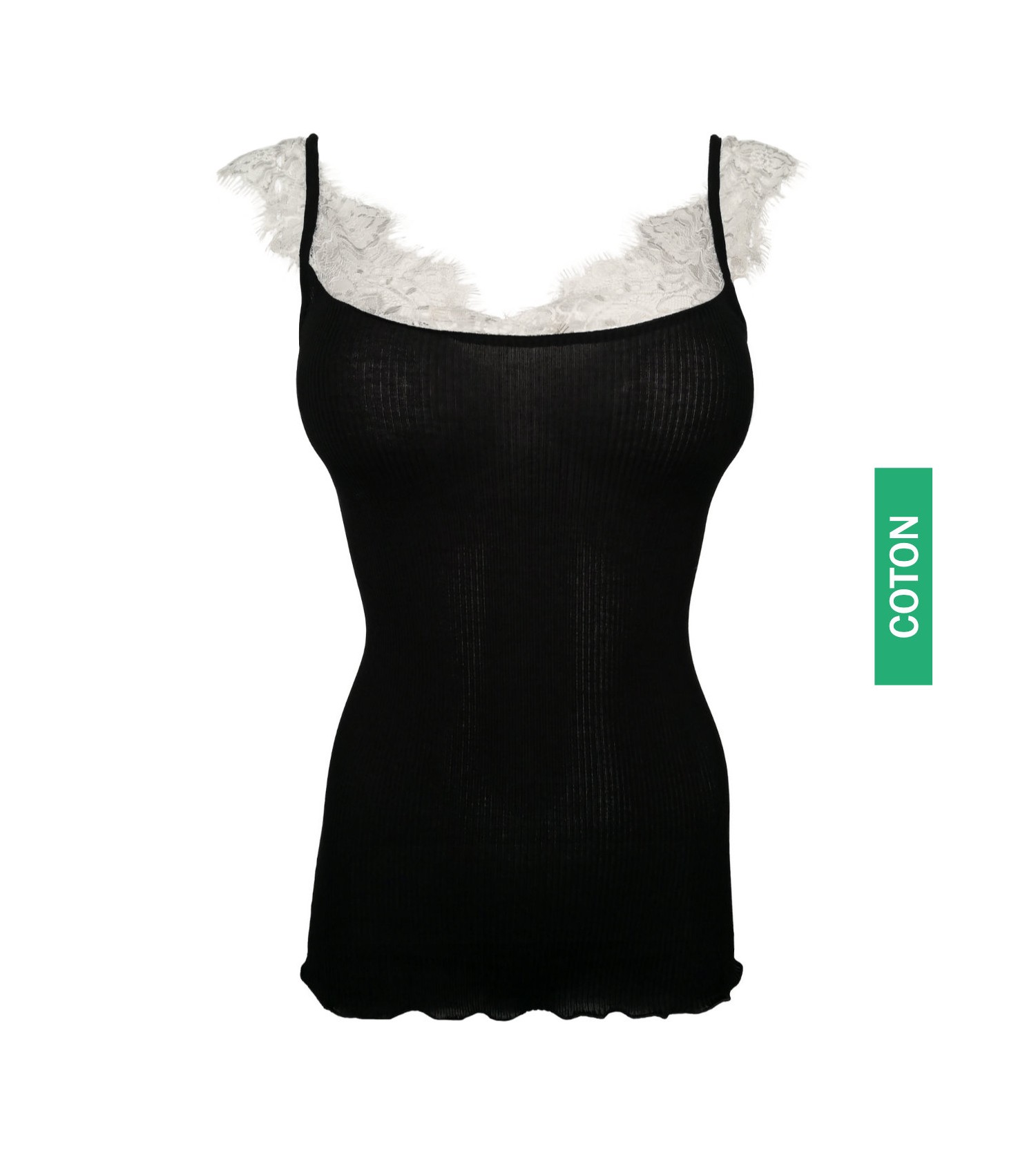 Top en coton Mako et Chantilly NOIR