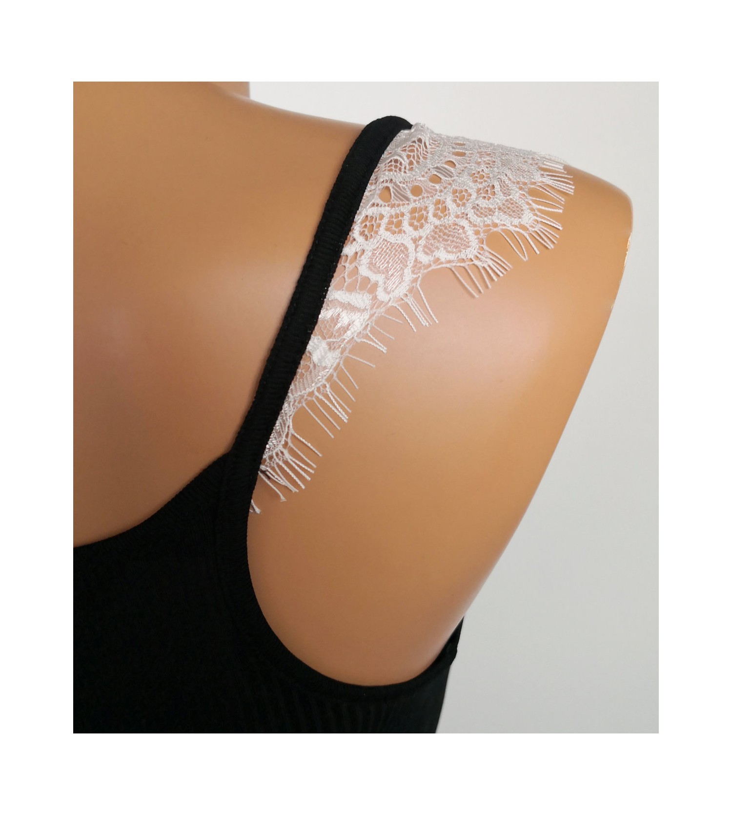 Top en coton Mako et Chantilly NOIR