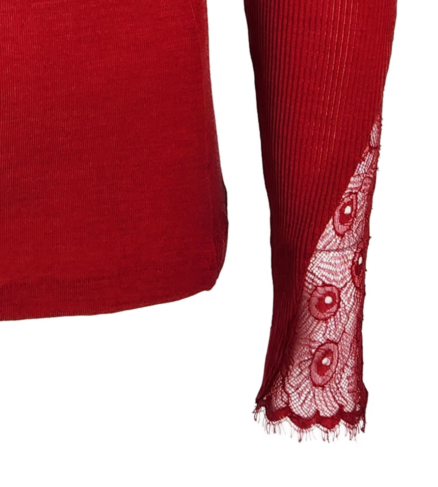 Top manches longues en tulle brodé Laine & Soie Rouge Oscalito